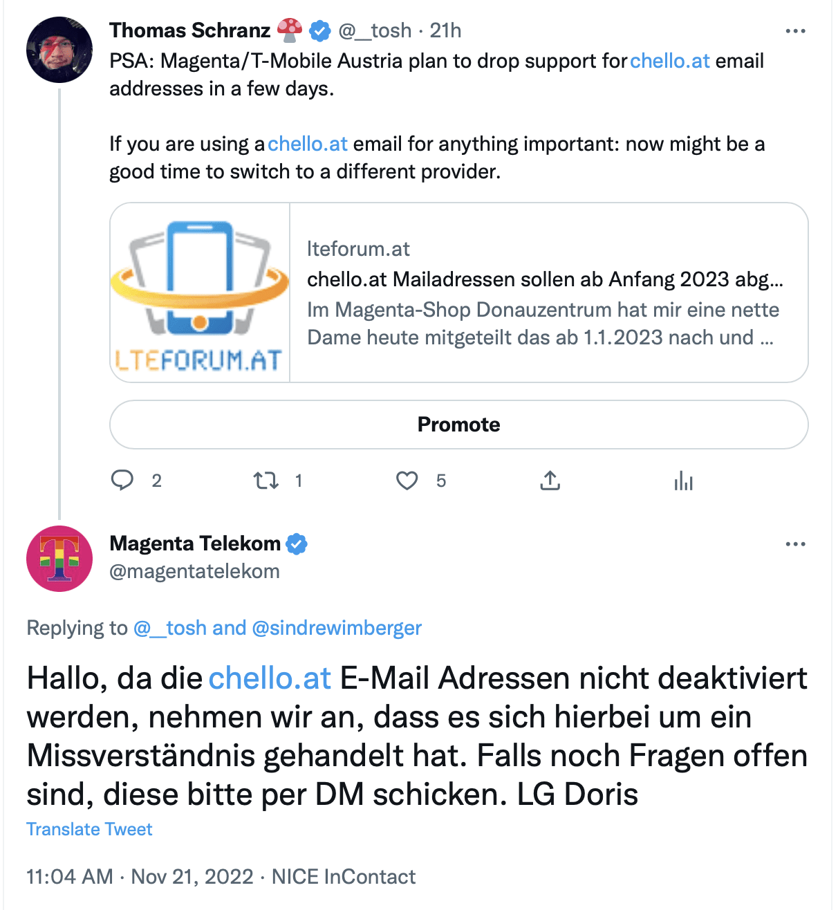 Werden chello.at Mailadressen eingestellt? (2) | LTE-Forum Österreich